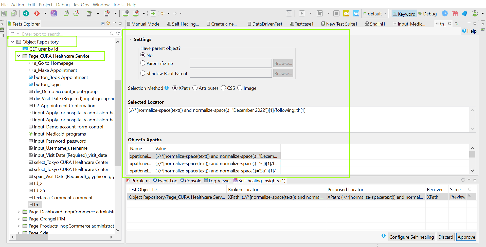 Self Healing mechanism in Katalon Studio